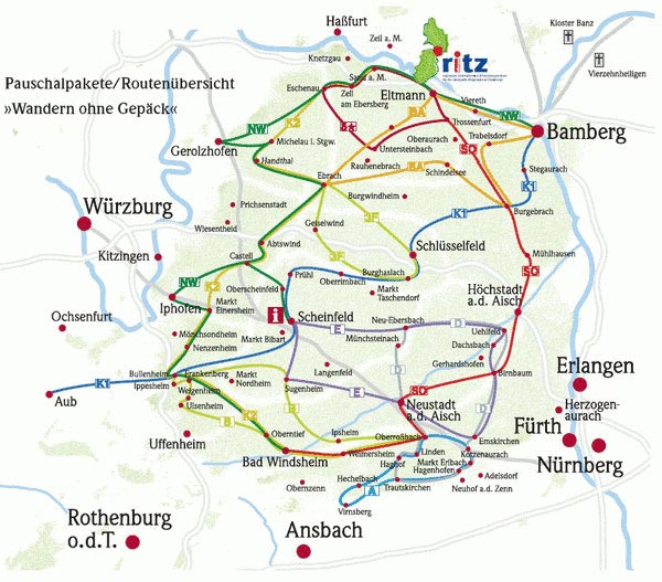 Guide-to-Bavaria - Übersichtskarte - Wandern ohne Gepäck im Steigerwald